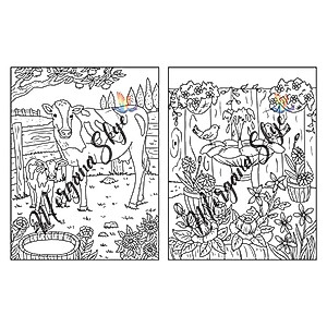 Farmhouse Coloring Book: Easy Countryside Designs with Cute Farm Animals, Beautiful Flowers and Relaxing Landscapes for Stress Relief and Relaxation