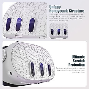 Orzero Soft Silicone Headset Cover Compatible for Quest 3, with 2 Sets 6 Packs Tempered Glass Camera Lens Protector Anti-Drop Strong Protection VR Gaming Accessories - White