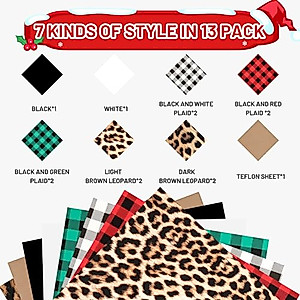 HTVRONT Christmas HTV Buffalo Plaid HTV Vinyl - 13 Sheets Heat Transfer Vinyl Leopard HTV - Plaid Iron on Vinyl for Cameo,Easy to Cut & Weed for Heat Vinyl Design