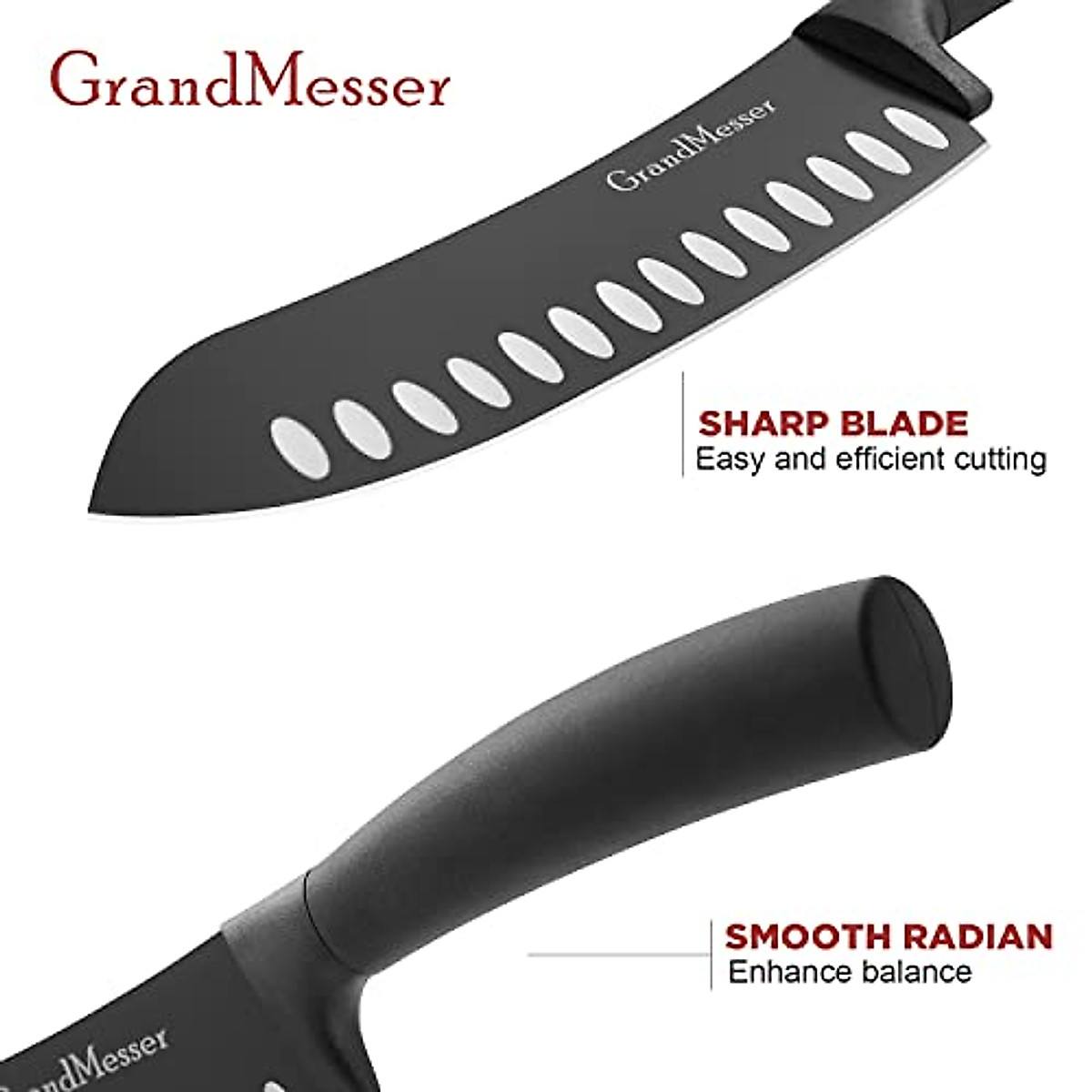 GrandMesser Butcher Breaking Knife, 7 inch Bullnose Knife, Black Titanium Nitride Coated, High Carbon German Stainless Steel Meat Knife, Ergonomic Non-slip Handle, Gift Box, Knife Sharpener