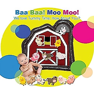 LaLa Lou Kids Tummy Time Mat Premium Inflatable Big Red Barn Farmer Toy Tummy Time Water Mat with Stimulation Toys Promoting Muscles Development and Motor Skills in Infants and Toddlers