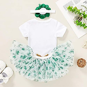 Newborn Infant Baby Girl My 1st St. Patrick's Day Outfit Short Sleeve and Tutu Dress Clove Clothes Set (Green-c, 0-3 Months)