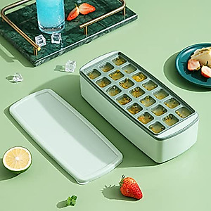 HOMQUEN Ice Cube Trays for Freezer, Easy Release Silicone 21-Grain Ice Trays with Lid, Storage Container, Scoop, Square Ice Ball Maker Mold, Ice Cube Mold for Chilling Whiskey Tea Coffee (Green)