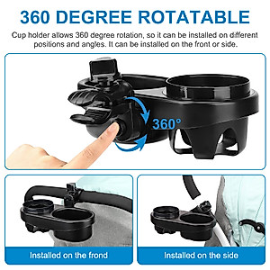 Accmor 2 in 1 Stroller Cup Holder with Snack Tray, Universal Stroller Tray Snack Catcher Drinks Holder, Stroller Snack Tray Ideal for Mom and Baby