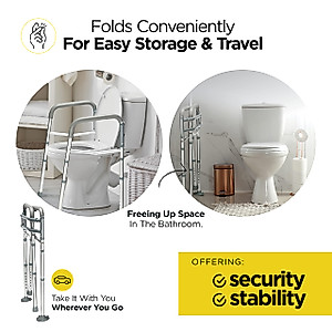 Toilet Safety Rail - Adjustable Detachable Toilet Safety Frame with Handles Heavy-Duty Toilet Safety Rails Stand Alone - Toilet Safety Rails for Elderly, Handicapped - Fits Most Toilets