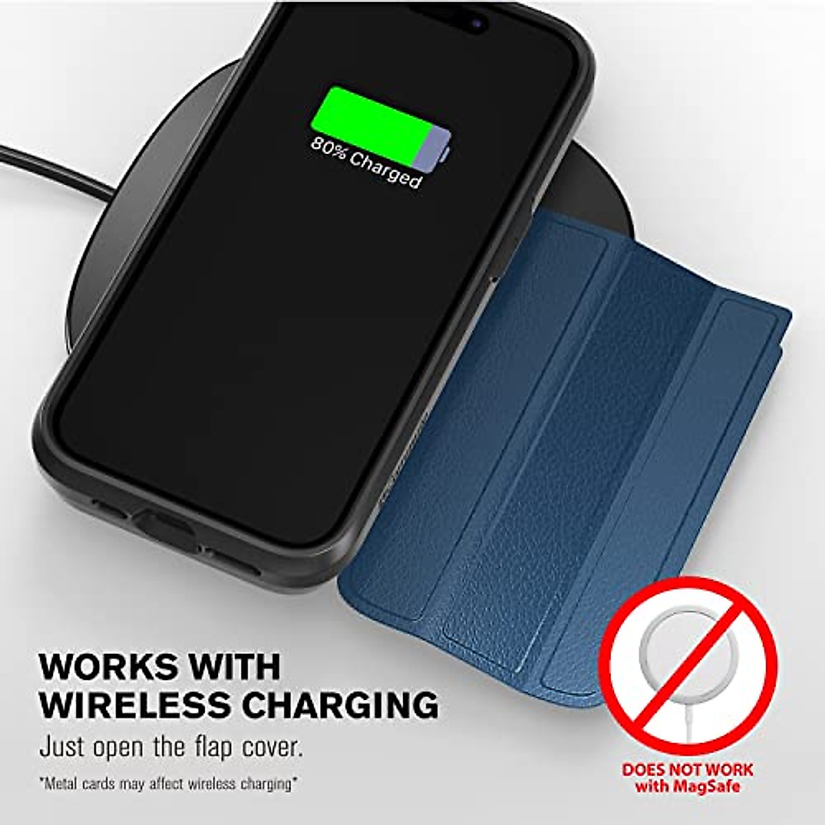 VENA vCommute Wallet Case Compatible with Apple iPhone 14 Pro (6.1"-inch), (Military Grade Drop Protection) Flip Leather Cover Card Slot Holder with Kickstand - Blue