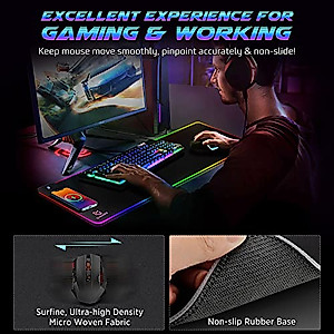 Gimars Gaming Mouse Pad with Wireless Charging, Extened Large 10W Fast Charging RGB Gaming Mouse Pad, 10 Colors LED Light, Premium Smooth Surface, Non Slip Desk Mat for Gaming, Mac, PC, Office