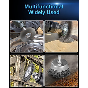 6 Pack Carbon Steel Wire Wheel Brush, Rocaris Cup Brush, Wheel Brush, Pen Brush Set with 1/4-Inch Hex Shank for Rust Removal, Corrosion and Scrub Surfaces