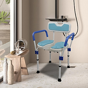 JumboTIGER Wide 17.5-Inch Shower Chair with Arms and Back,Heavy Duty Shower Chair for Inside Shower,Cutout Seat for Private Washing, 300lbs Capacity,Big Man Shower Chair, Tool-Free Assembly,Blue
