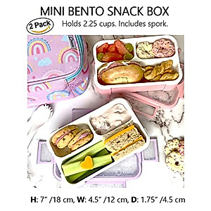 kinsho Kids Snack Container - Mini Bento Lunch-Box, Small Leakproof Container Boxes for Toddlers Girls Snacks Lunches, 3 Compartment - School Daycare Portion Containers, Pink Purple Glitter Set of 2