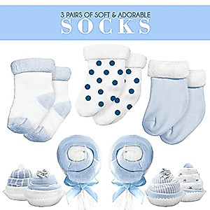 Peek A Baby Gift Blue Baby Boys Onesies Cupcake Gift Set – Baby Shower Cupcake and Lollipop Gift Set | Newborn Bodysuits Onesies Gift Set, 7 Piece Set