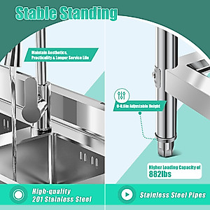 LIYUANJUN 3 Tier Commercial Sink, 201 Stainless Steel Sink With 2 Washing Hand Basins&Drain Pipe&Faucet Indoor Floor Standing Sink for Kitchen Hotel Restaurant Storage Shelves