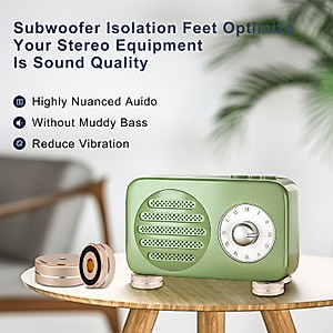 Monosaudio Speaker Isolation Feet 4 Pcs 40x15mm Aluminum Feet Subwoofer Isolation Feet with Non-Slip Rubber Rings/Adhesive/M4 Screws for Audio,Speakers,Subwoofers,Amplifier,DAC,Turntable(Gold)