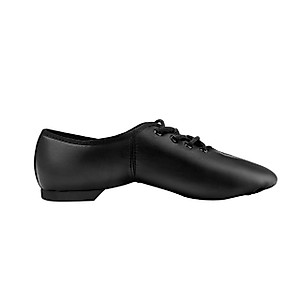 Linodes Leather Lace Up Unisex Jazz Shoe for Women and Men's Dance Shoes Black 8M