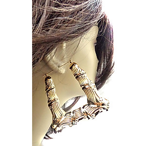 Bamboo Hoop Earrings Silver or Gold Tone Earrings 3 inch Puffy Square Hoops (Gold)