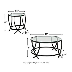 Signature Design by Ashley Tarrin Contemporary Glass Top Round 3-Piece Table Set, Includes Coffee Table and 2 End Tables, Black