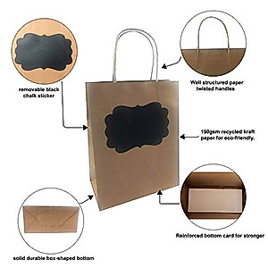 【24pcs Bags】Paper Bags With Handles- 8x10x4 Brown Shopping Bags-Gift Bags With Chalk Sticker-Mudium Size Kraft Bag-Kraft Paper Bags With Chalkboard Sticker - Party Bag With Label-White Chalk Pens- Chalk Marker…