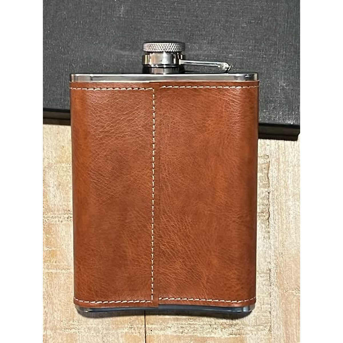 Brown Leather Hip Flask 8 Oz Stainless Steel PU Leather Wrap Flask Gift Set with 2 Cups & Funnel