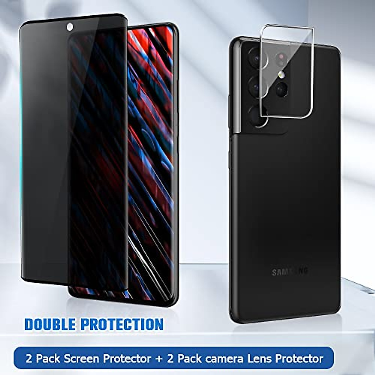 [1+2 Pack] Galaxy S21 Ultra Privacy Screen Protector with Camera Lens Protector, 9H Hardness Tempered Glass/Anti Spy/3D Bending/Scratch Resistant/Bubble-Free For Samsung Galaxy S21 Ultra 5G(6.8")