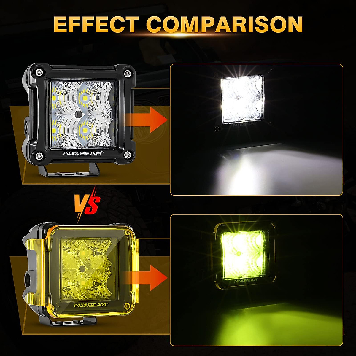 Auxbeam 3 Inch Amber Off-Road Light Cover, Waterproof Polycarbonate Protective Lens for LED Cube Lights Driving Fog Light