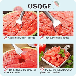 2 Pack 2-in-1 Watermelon Fork Slicer Cutter, Summer Stainless Steel Watermelon Fruit Cutter, Portable Watermelon Slicer, Fruit Forks Slicer Knife Kitchen Gadgets for Family Parties Camping
