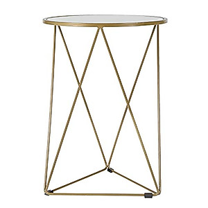 HomePop Metal Accent Table Triangle Base Round Mirror Top, Gold