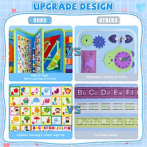 Busy Board Montessori Toys for 1-4 Year Old Toddler, Preschool Educational Learning Activities Developing Sensory Board for Fine Basic Dress Motor Skills/Travel Toys for Plane Car, Gift for Girls Boys