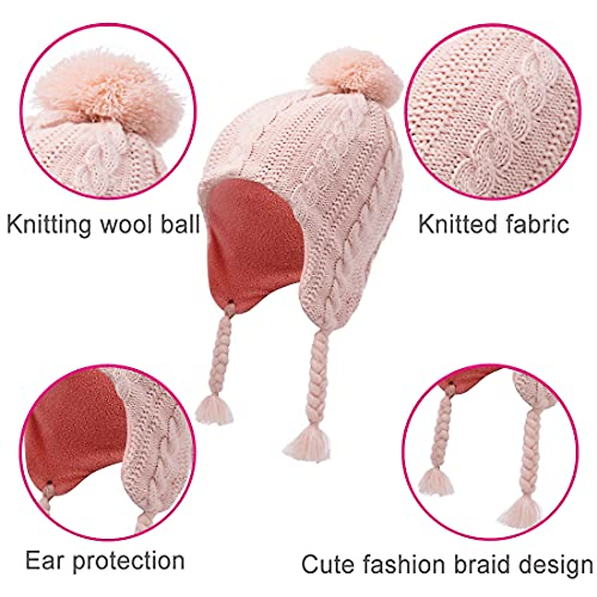 KMOLY Kids Winter Hat Scarf Gloves Set for Girls Boys 3-8 Years,Toddler Earflap Beanie Neck Warmer Mittens Fleece Lined Set