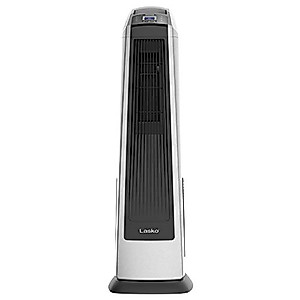 Lasko Oscillating High Velocity Tower Fan, Remote Control, Timer, 3 Powerful Speeds, for Garage, Basement and Gym, 35" Silver and Black, U35115