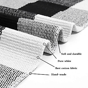 Ckorzen Cotton Buffalo Plaid Rug 8x10 FT Reversible Hand-Woven Washable Retro Lattice Checkered Outdoor Rugs Black and White Area Rug for Kitchen, Dining Room, Bedroom, Living Room