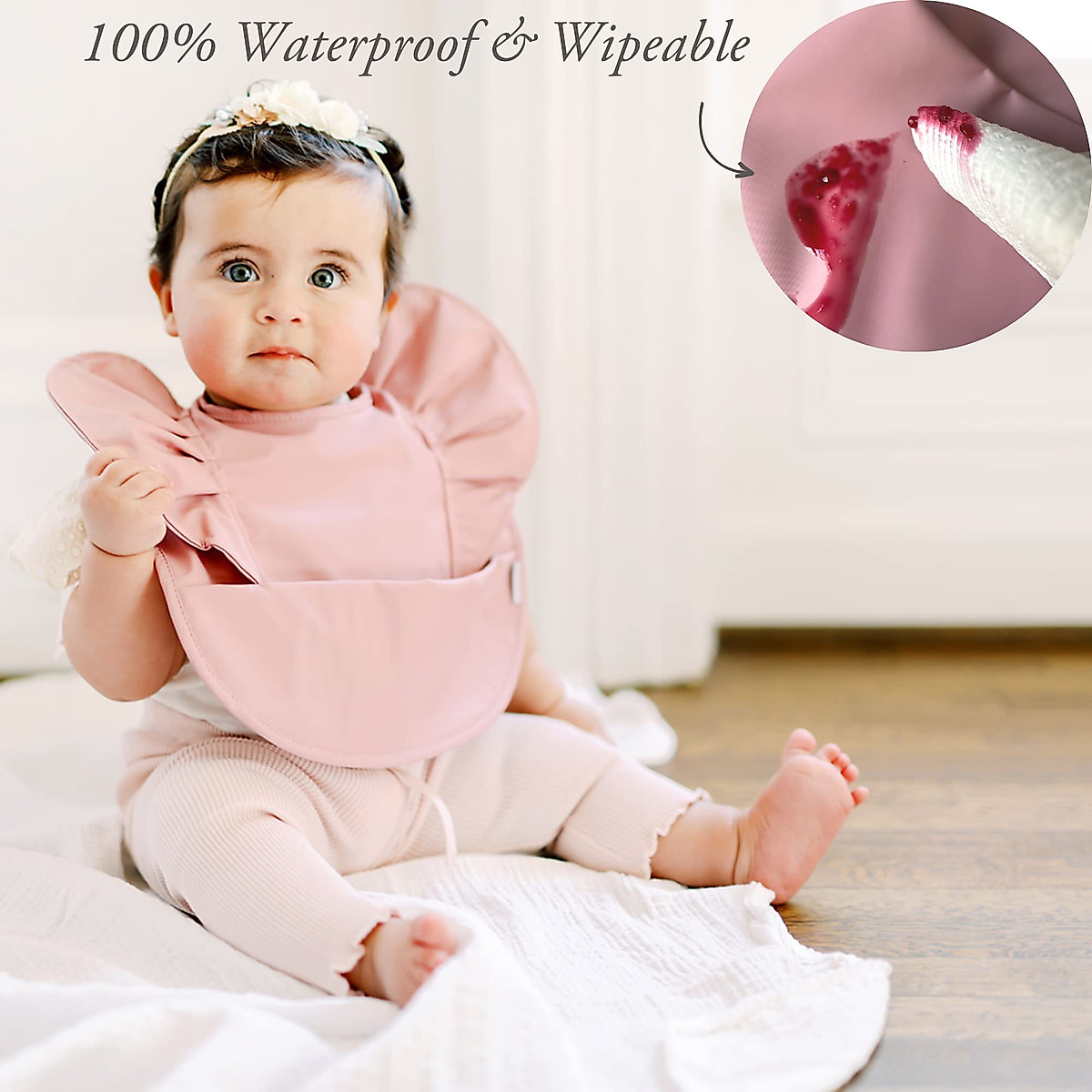 Bibtique Ruffle Smock Bibs For Babies 6-24 Months - Waterproof Food Catcher Bibs With Pocket - Mess Proof Baby Eating Bibs