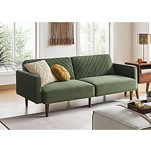 mopio Futon Sofa Bed, Couch, Small Sofa, Sleeper Sofa, Loveseat, Mid Century Modern Futon Couch, Sofa Cama, Couches for Living Room (Olive Green Premium Velvet)