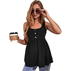 MakeMeChic Women's Maternity Tank Top Casual Solid Sleeveless Peplum Top Black L