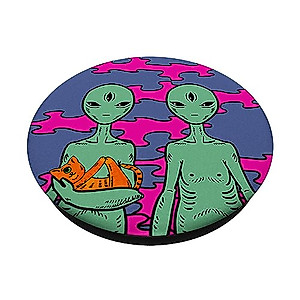 Trippy Alien Family Cat Psychedelic Hallucinogenic Space ET PopSockets Swappable PopGrip