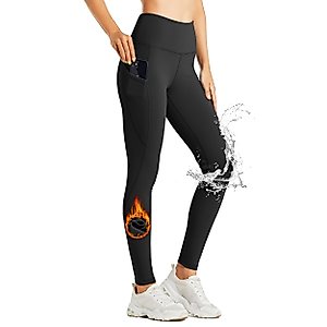 Willit Women's Fleece Lined Leggings Water Resistant Winter Pants Thermal High Waisted Yoga Hiking Running Tights Pockets Black 3XL