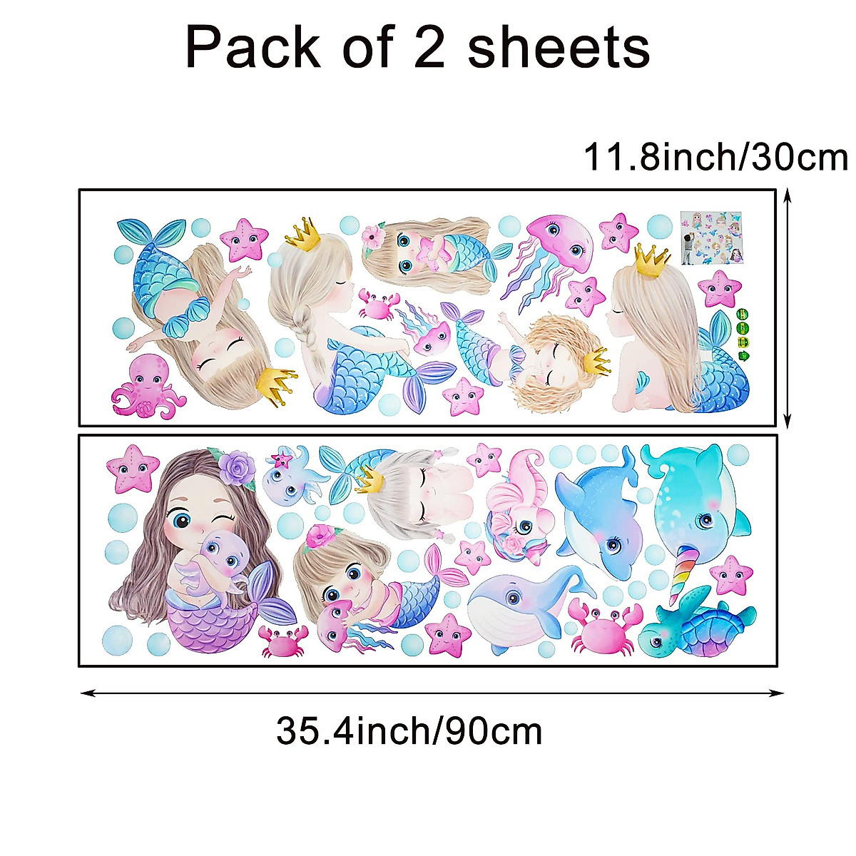 Pinenjoy Cute Mermaid Princess Wall Decal Cartoon Marine Life with Little Bubble Wall Stickers 42x42inch Removable Self-Adhesive Vinyl Wall Clings for Children's Bedroom Nursery Door Decorarion