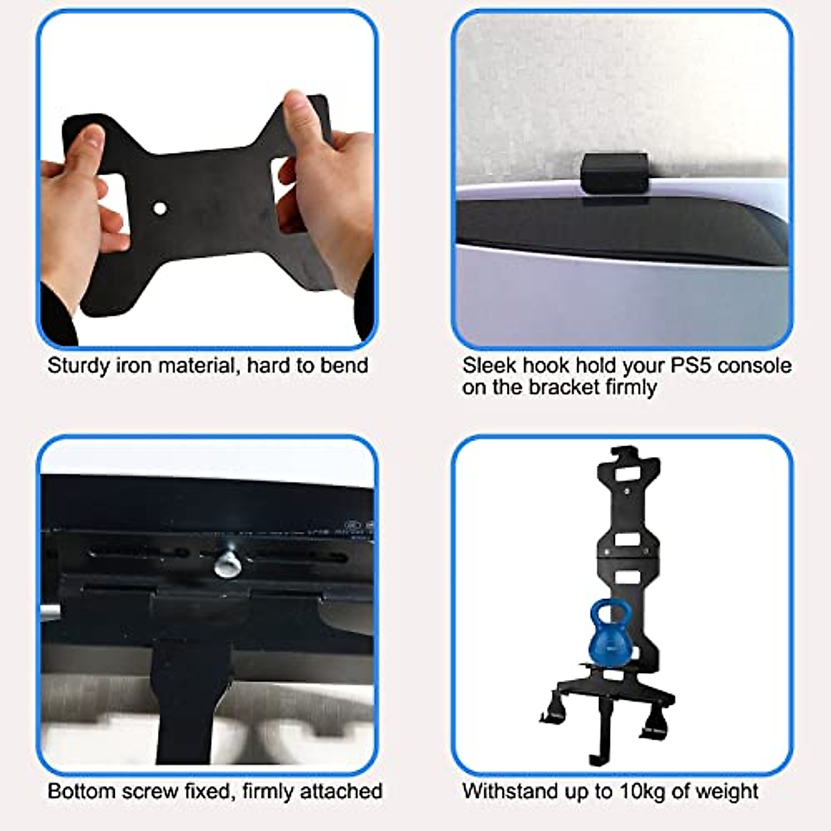PS5 Wall Mount, Wall Bracket for Playstation 5 (Disc and Digital Edition) with Detachable Controller Holder & Headphone Hanger, Stealth Mount for PS5, Black