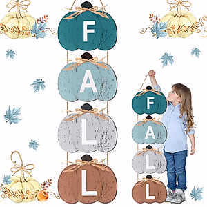 Thyle 33 Inch Fall Decoration Fall Door Sign Wooden Pumpkin Welcome Sign Thanksgiving Door Hanger Autumn Vintage Wall Hanger for Farmhouse Rustic Front Door Porch Harvest DIY Craft(Blue)