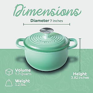 Segretto Cookware Enamel Dutch Oven Cast Iron with Handle Verde Chiaro (Light Green) 1.7 Quarts Enameled Cast Iron Dutch Oven with Lid Oven Cookware Pot 1.7 qt Small Dutch Oven for Bread Baking