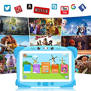 Kids Tablet 7IN Toddler Tablet for Kids, 32GB Tablet for Kids Toddler with Shockproof Case, Bluetooth, WiFi, Google, Netflix, YouTube, Parental Control, Kids App Pre-Installed (Blue)