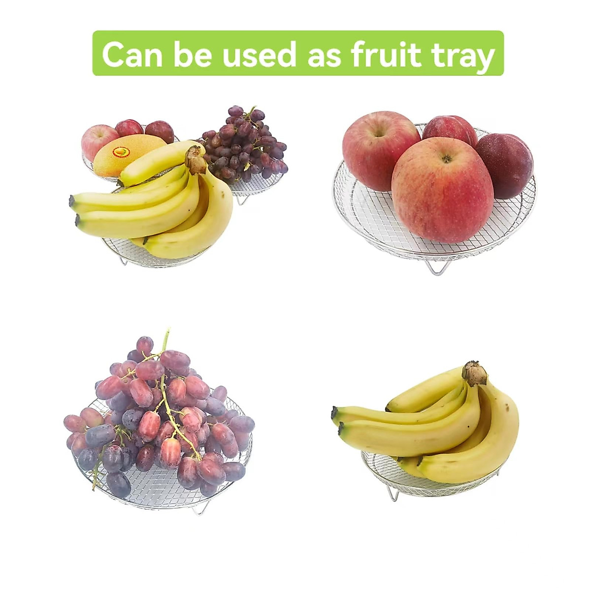 Air Fryer Racks, 3Pack Round Stackable Dehydrator Racks with Insulated Clamp and Brush Universal Stainless Steel Kitchen Air Fryer Accessories Fit all 5.0QT - 10.0QT Air fryer, 8inch