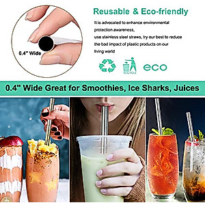 Vinaco Stainless Steel Smoothie Straws, 0.4'' Extra Wide Reusable Metal Drinking Straws for Milkshake, Smoothie, Beverage, Set of 4 with 1 Cleaning Brush