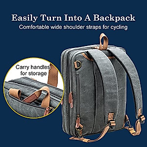 SANWA 17.3 inch Vintage Canvas Backpack, Convertible Laptop Computer Bag, Messenger Bag, Convertible Shoulder Bag Handbag, Compatible with MacBook Notebook, for Men, Women, Travel, College, Gray