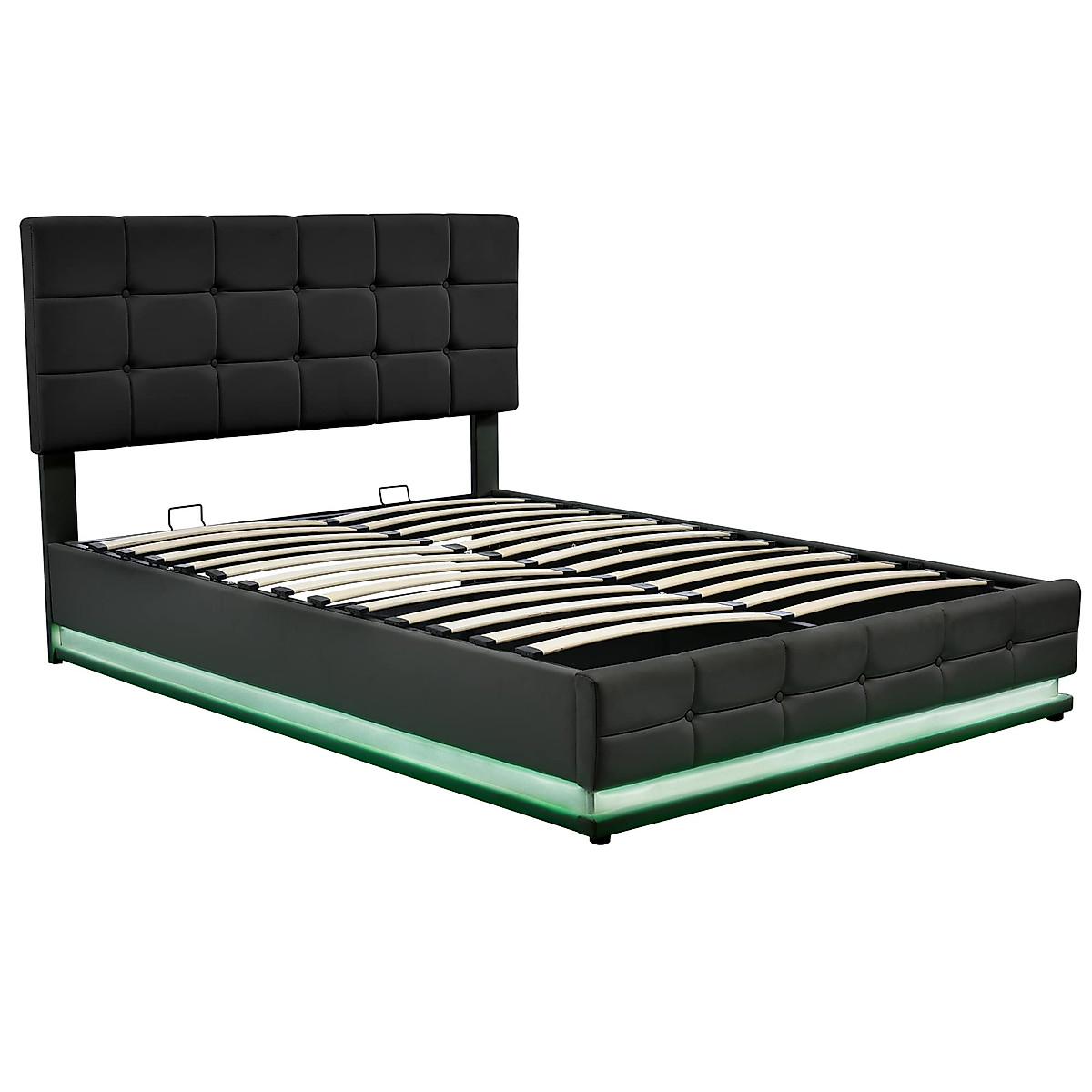 Morhome Queen Platform Upholstered Bed Frame with 4 Storage Drawers and Wingback Headboard, Diamond Stitched Button Tufted Bed Frame, No Box Spring Needed