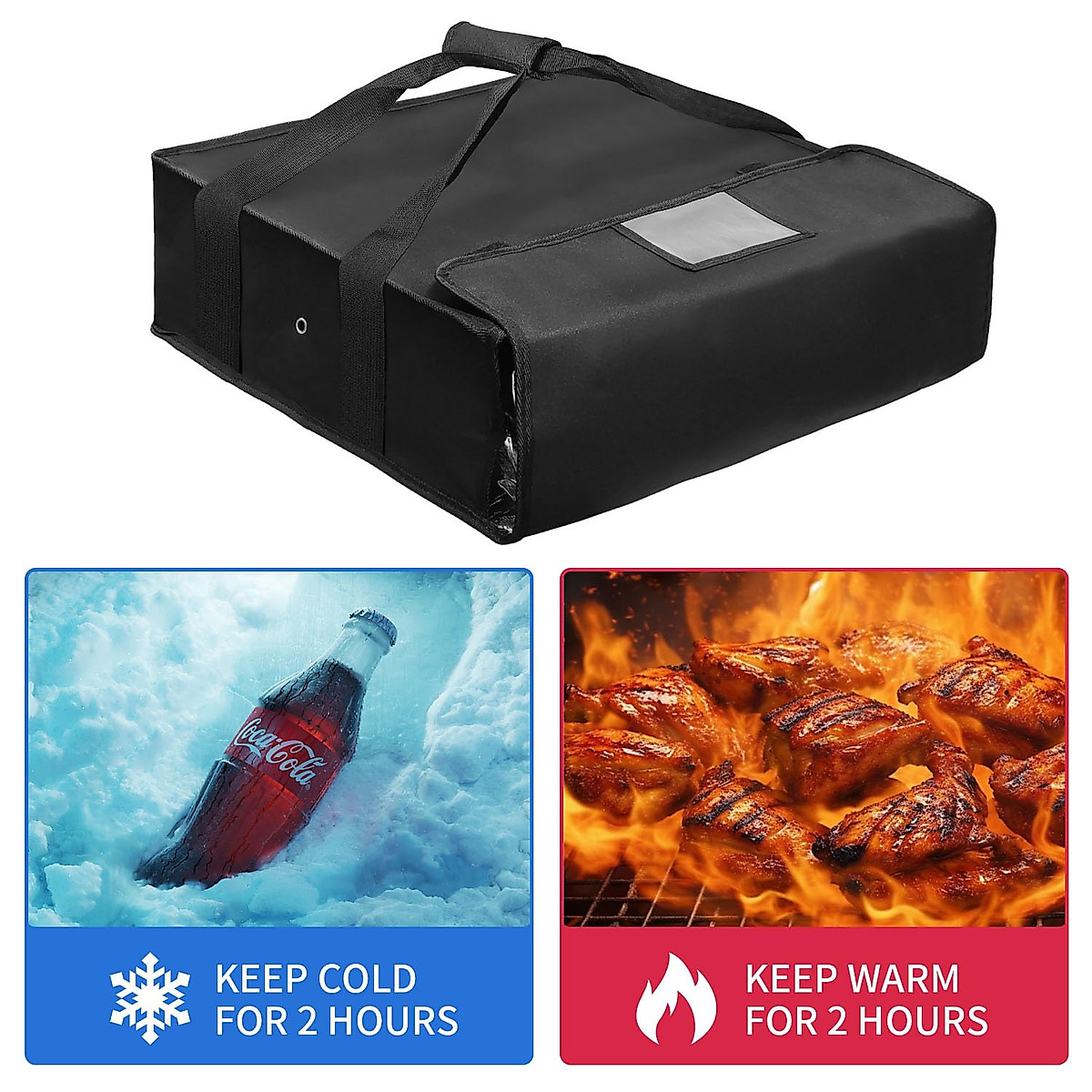 BOHEMIABY Pizza Bags for Large Pizza Warmer Bag, 20 X 20 in Food Carrier Insulated Bag, Reusable Pizza Bag with Label Window, Water Proof Bag with Double Handle Black