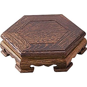 HIOODJO Wood Tray Plant Stand,Flower Display Holder,Bonsai Display Shelf,Vintage Wood Grain Plant Pot for Garden Handicraft Ornament Base Hexagon Desktop Decor