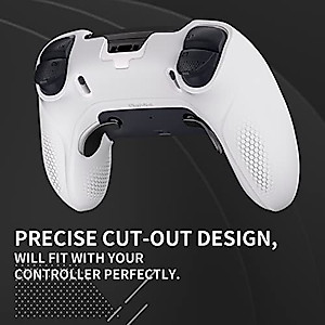 PlayVital Ninja Edition Anti-Slip Half-Covered Silicone Cover Skin for ps5 Edge Controller, Ergonomic Protector Soft Rubber Case for ps5 Edge Wireless Controller with Thumb Grip Caps - White