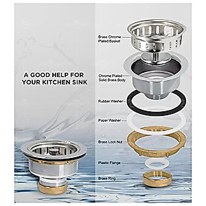 Highcraft 9735 Heavy Duty Kitchen Sink (3-1/2 Inch) Stainless Steel Drain Assembly With Strainer Basket KOHLER Style Stopper, 1.79