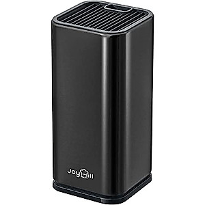 Universal Knife Block Holder, Large Black Stainless Steel Kitchen Knife Organizer without Knives, Modern Countertop Space Saver Knife Storage Stand with Scissors-slots (black)