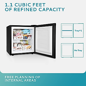EUHOMY Mini Freezer Countertop, 1.1 Cubic Feet, Single Door Compact Upright Freezer with Reversible Door, Removable Shelves, Small freezer for Home/Dorms/Apartment/Office(Black)